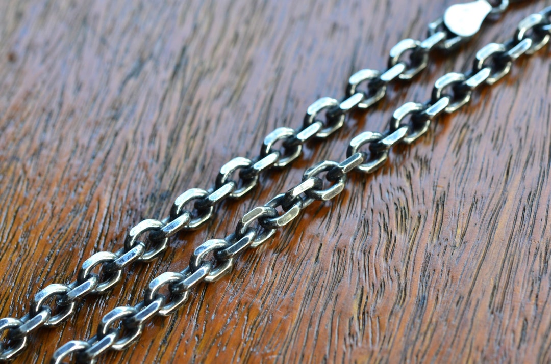 Silver Anchor Chain Necklace 5.3mm, Rustic Light Black Oxidized ...