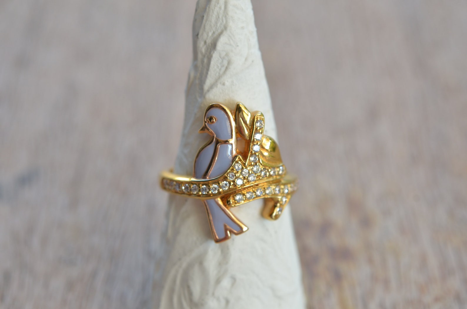 Bird ring Bird enamel ring with CZ pink gold 18K plating | Etsy