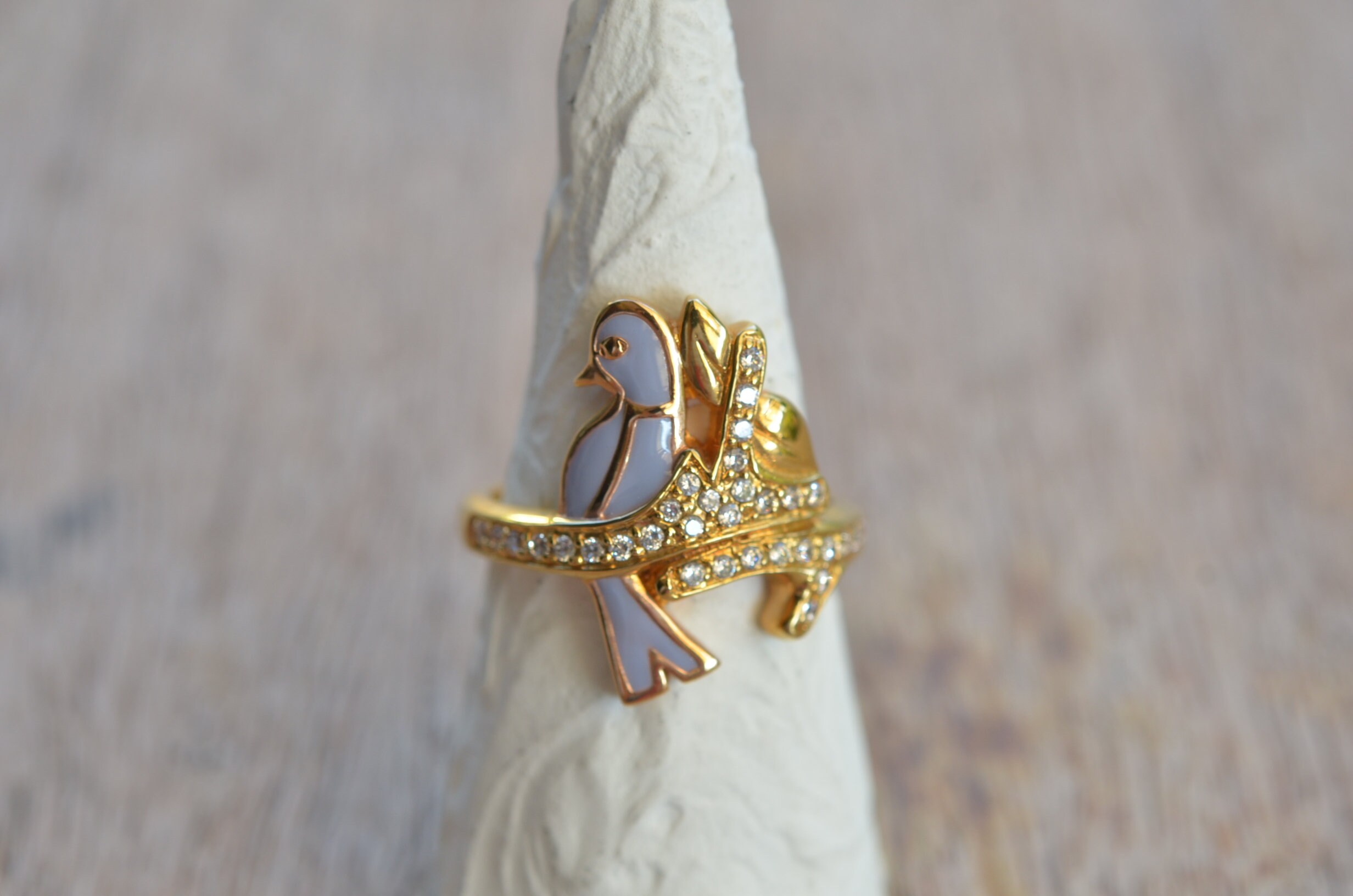 Bird ring Bird enamel ring with CZ pink gold 18K plating | Etsy