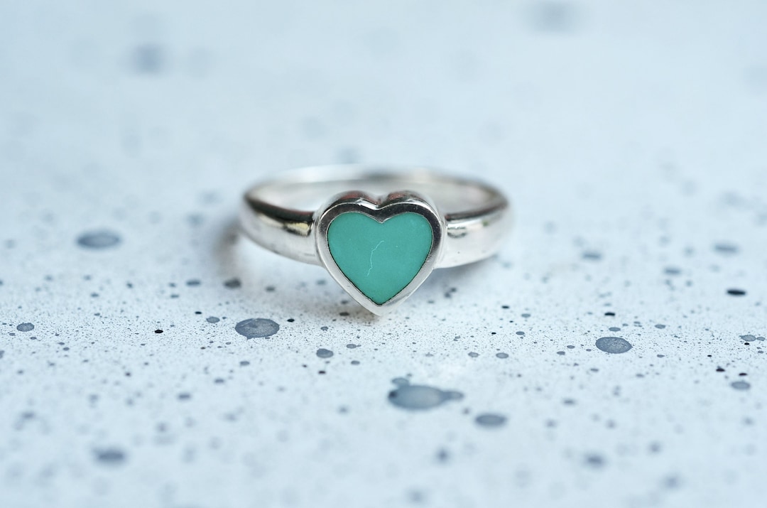 Silver Turquoise Heart Ring, Sterling Silver Heart Ring Inlay Turquoise ...