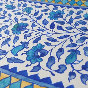 ORIGINAL Multani Pottery Inspired Art - Blue Floral Hand Painted ...