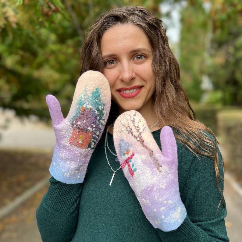 Felted Mittens Warm Wool Mittens Fairy Houses Mittens Winter Mittens ...