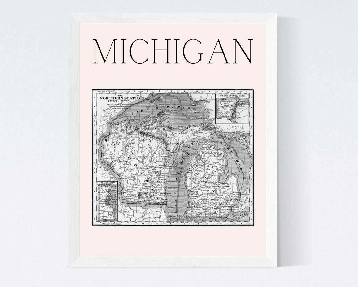 Michigan Map Wall Art Digital Download Wall Decor Downloadable Print ...