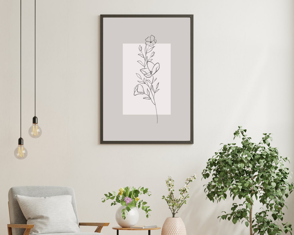 Line Drawing Flower Wall Art Wildflowers Digital Download Floral One ...
