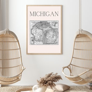 Michigan Map Wall Art Digital Download | Wall Decor Downloadable Print ...