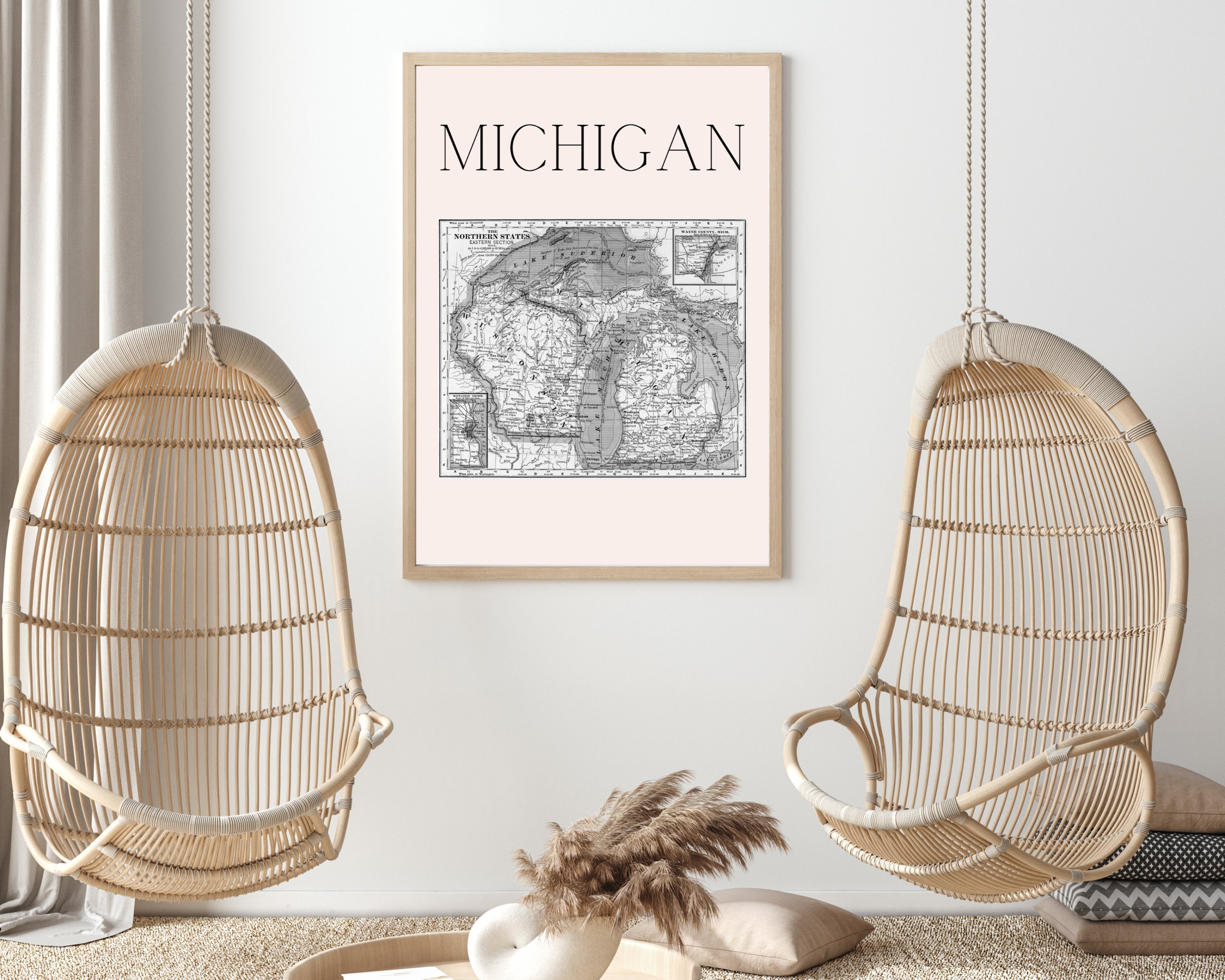 Michigan Map Wall Art Digital Download Wall Decor Downloadable Print ...