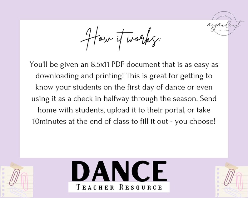 Dancer Introduction Worksheet | Downloadable PDF | Digital Download ...