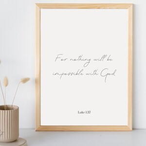 Luke 1:37 Scripture Digital Print | Christian Wall Art | Downloadable ...
