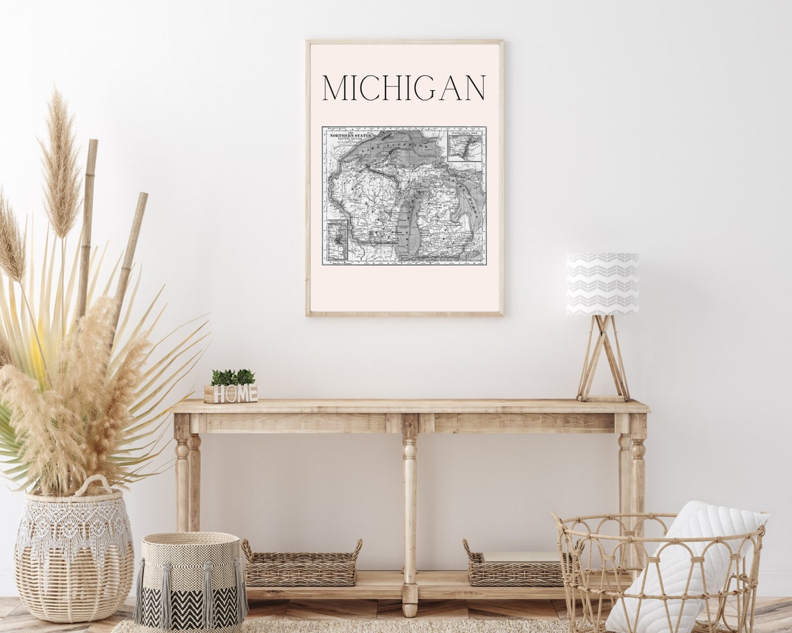 Michigan Map Wall Art Digital Download Wall Decor Downloadable Print ...