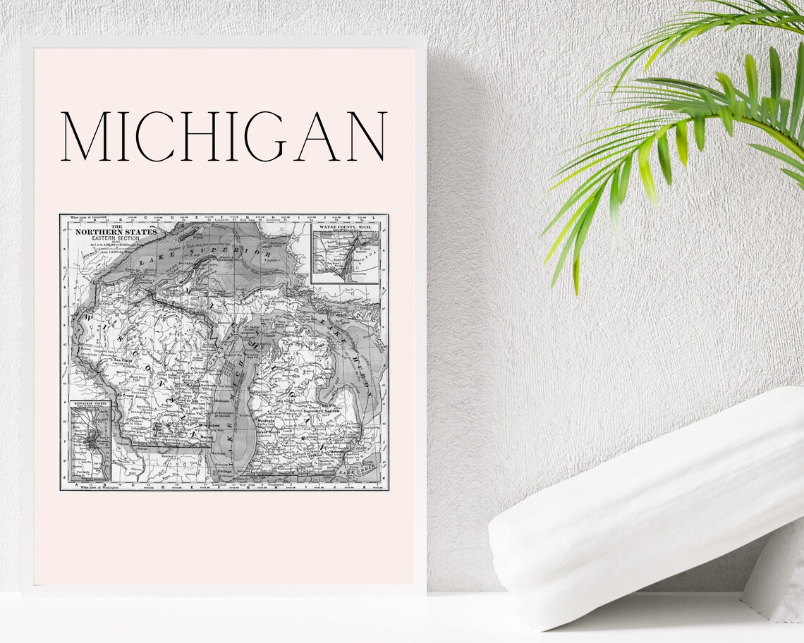 Michigan Map Wall Art Digital Download Wall Decor Downloadable Print ...