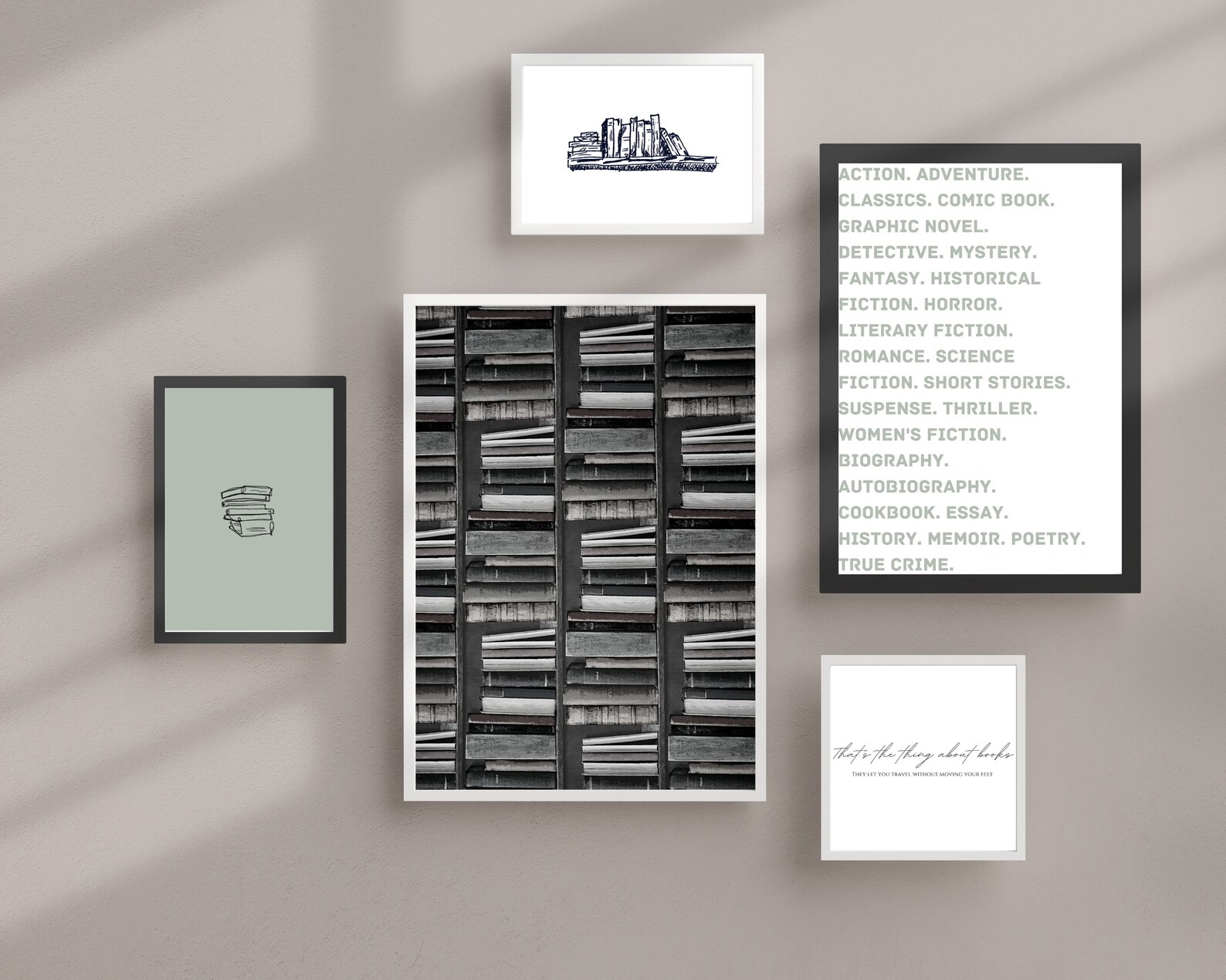 Book Gallery Wall Art Digital Print | Set of 5 Downloadable Prints for ...