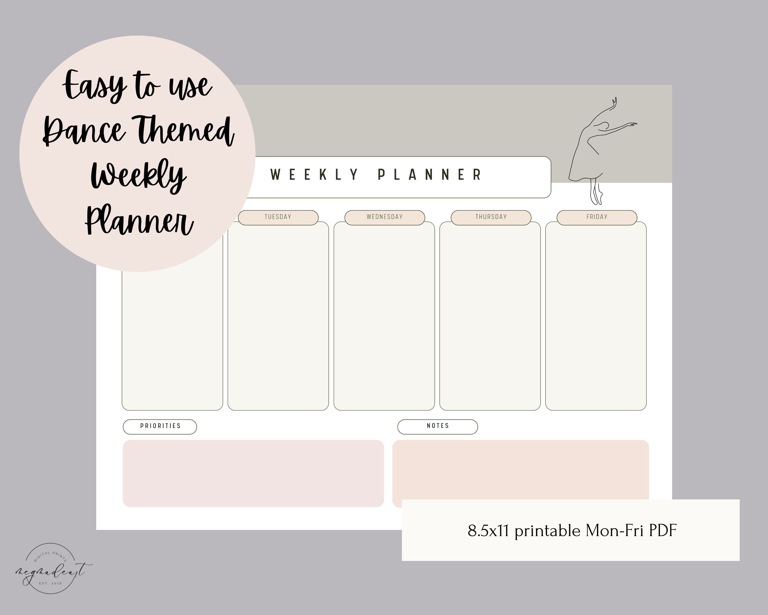 Ballet Weekly Planner Downloadable PDF | Digital Download Dance Teacher ...