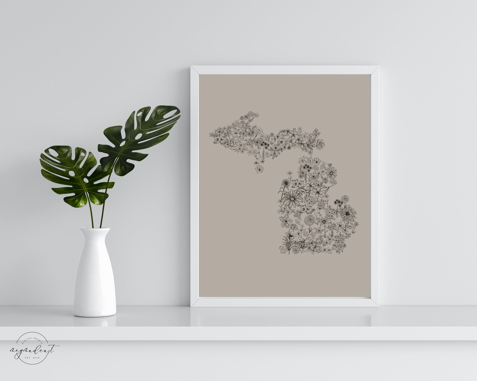 Floral Michigan Map Wall Art Digital Download | Wall Decor Downloadable ...