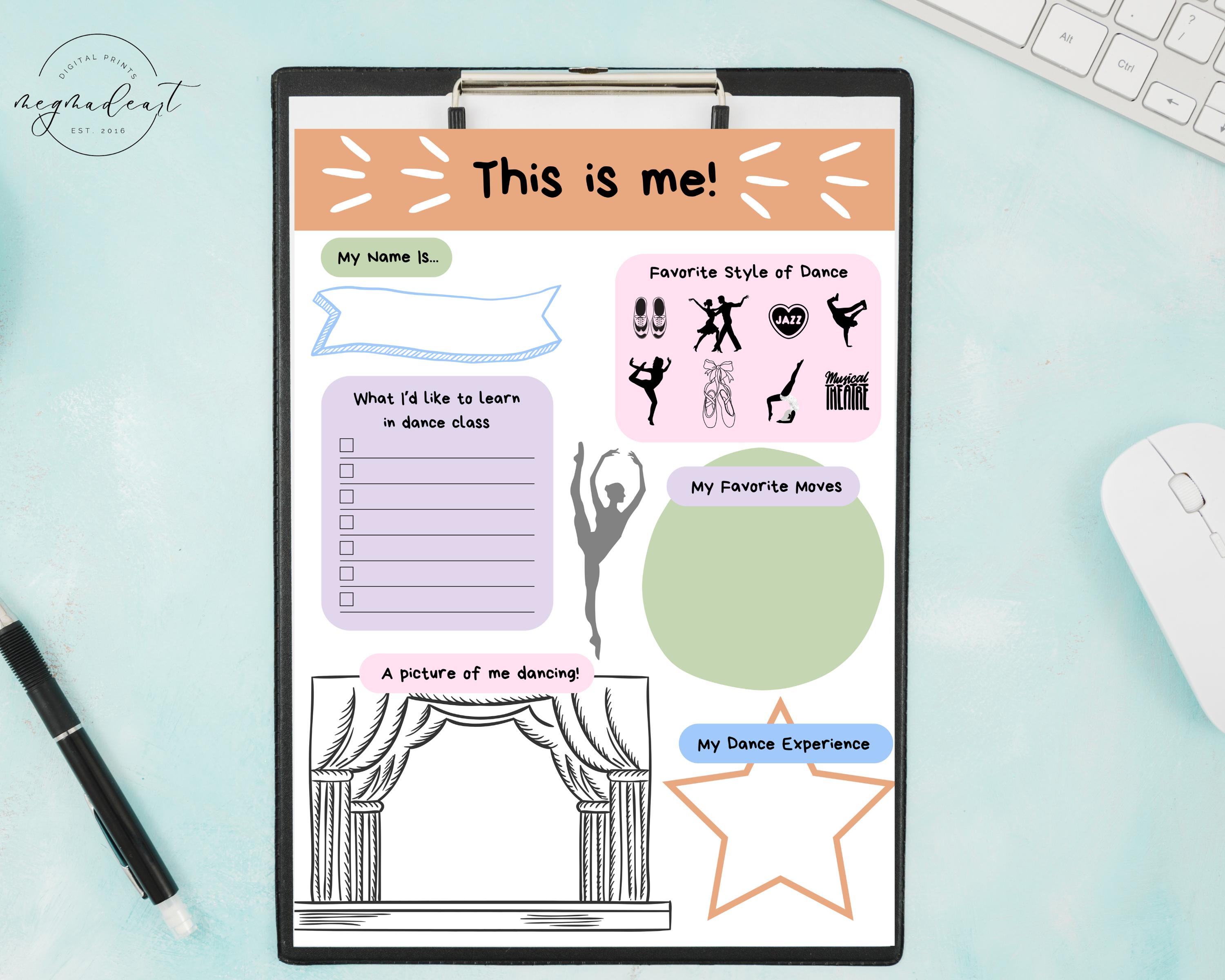 Dancer Introduction Worksheet | Downloadable PDF | Digital Download ...