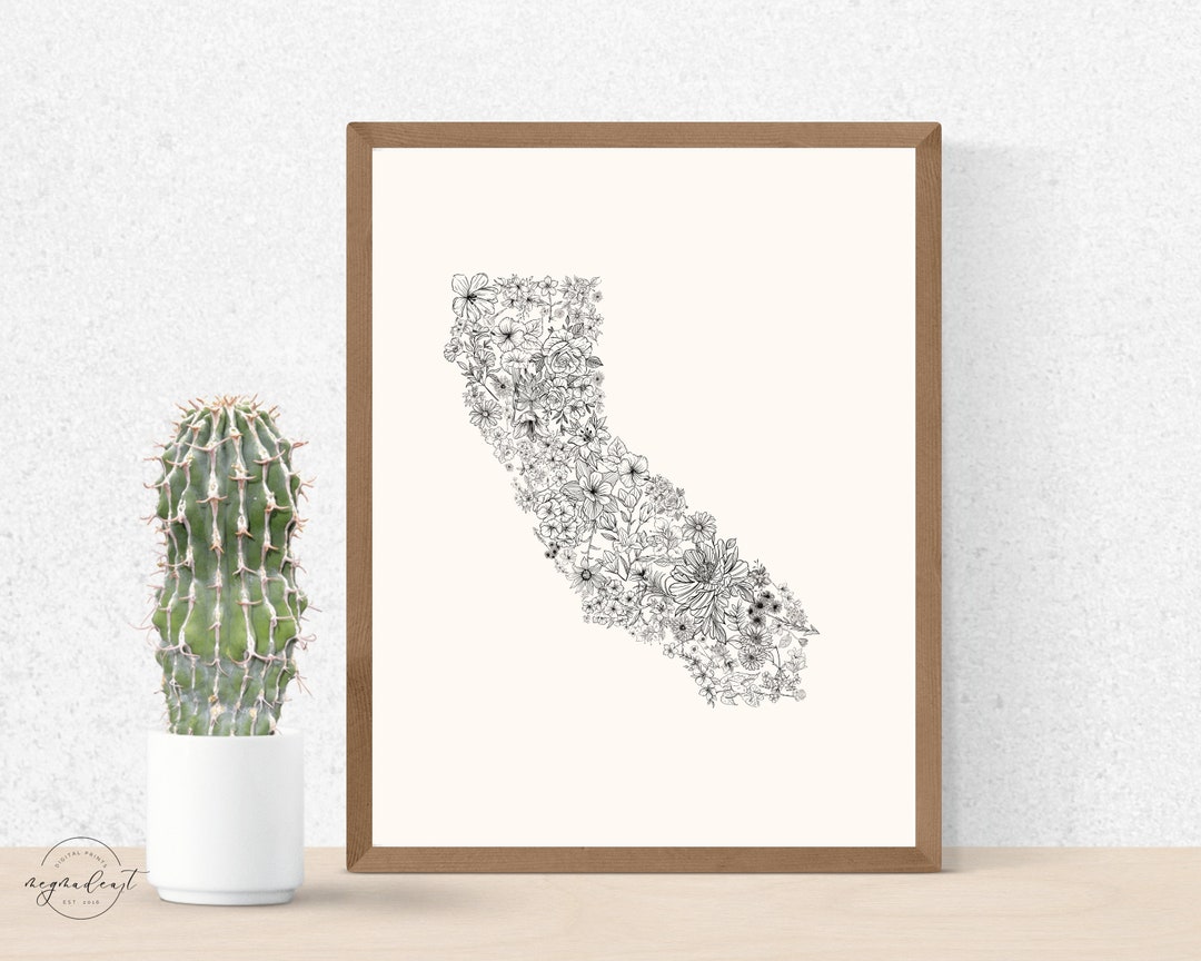 Floral California Map Wall Art Digital Download | Wall Decor ...