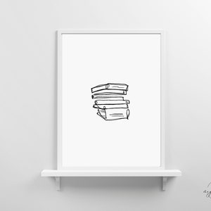 Bookish Line Art Print Decor for Book Lovers | Gift for Readers Digital ...