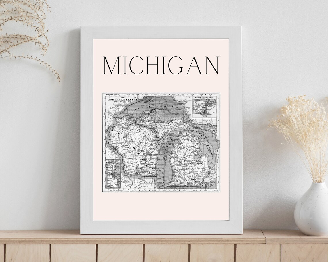Michigan Map Wall Art Digital Download Wall Decor Downloadable Print ...