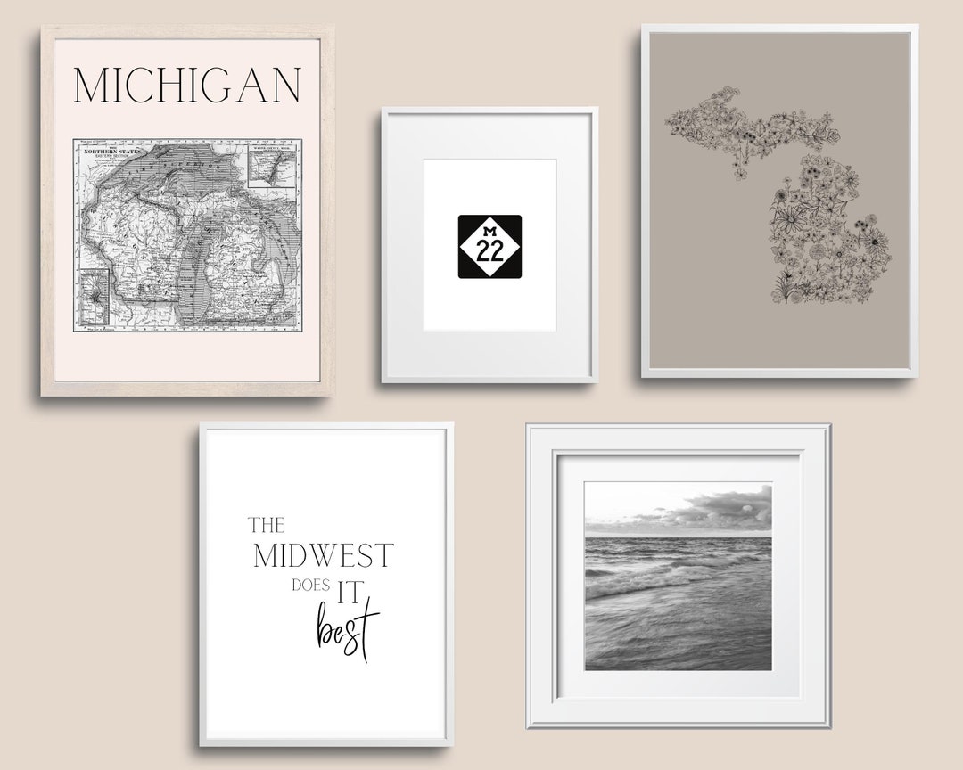 Michigan Wall Art Print Set of 5 Downloadable | Michigan Gallery ...