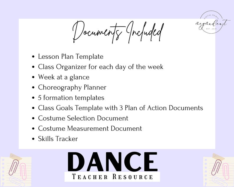 Dance Teacher Season Planner Downloadable PDF | Digital Download ...