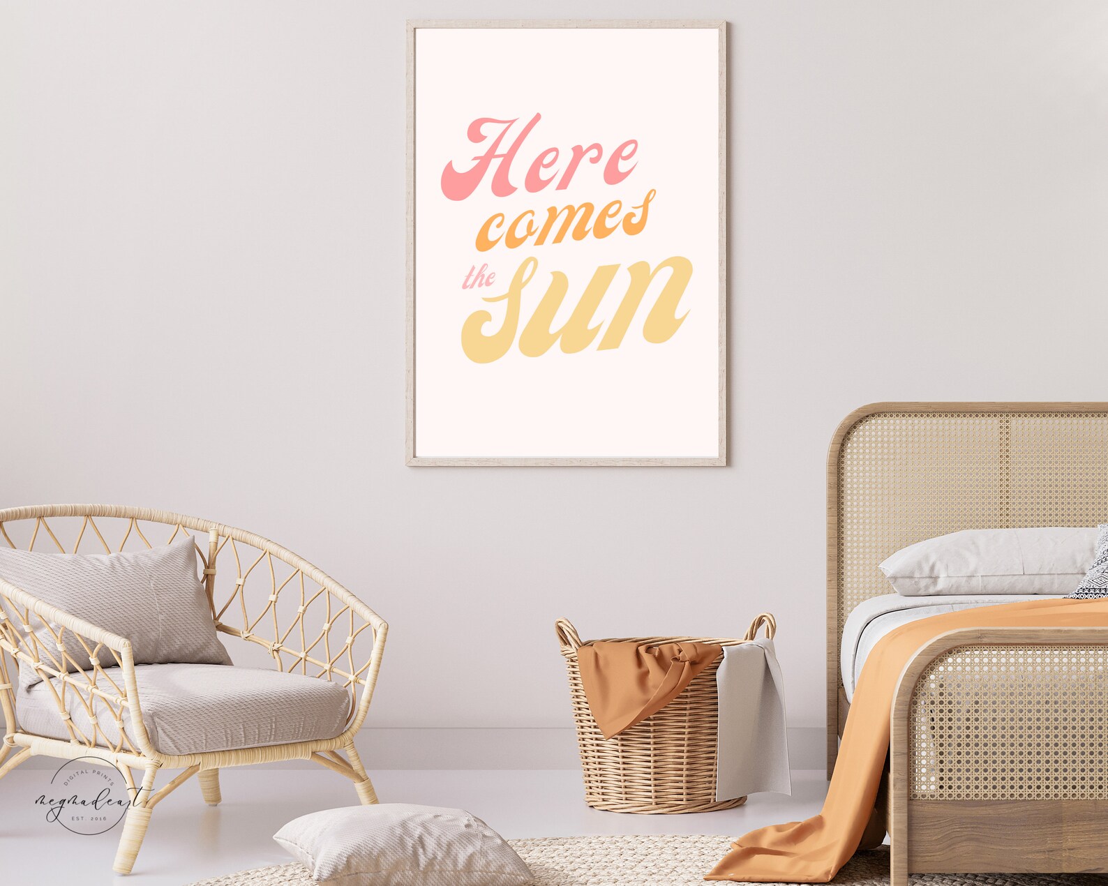 Here Comes the Sun Summer Wall Art Printable | Word Art Print Digital ...