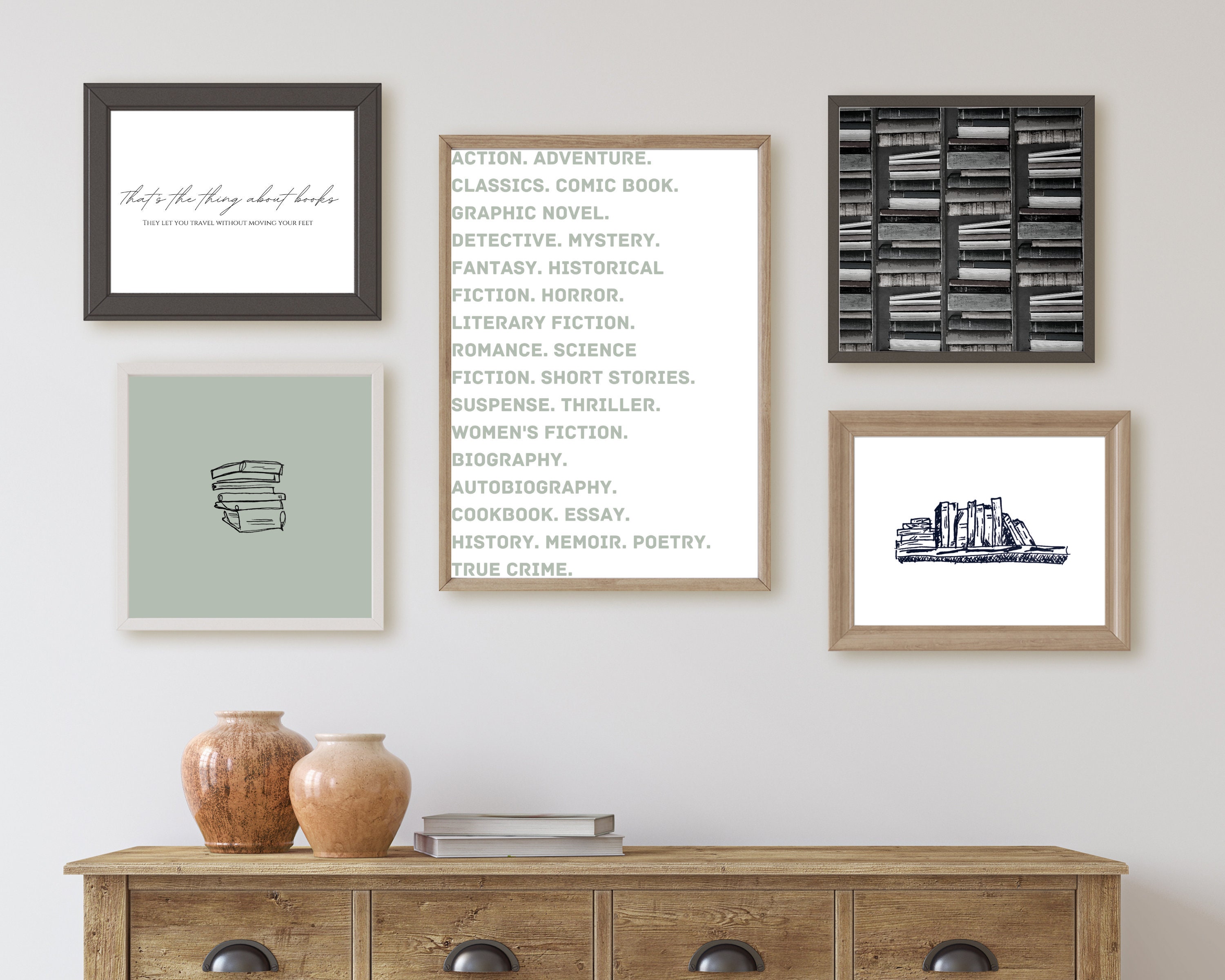 Book Gallery Wall Art Digital Print | Set of 5 Downloadable Prints for ...