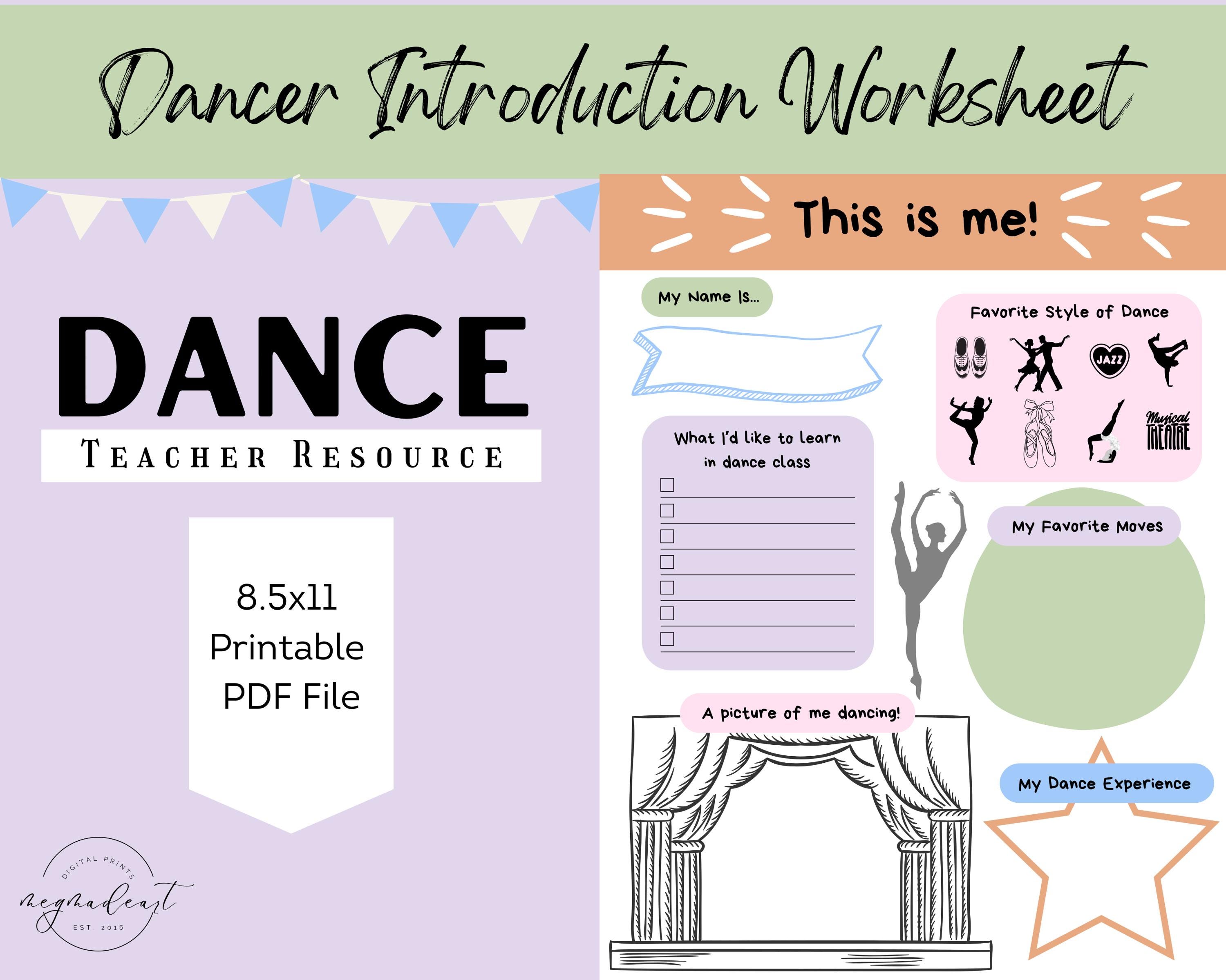 Dancer Introduction Worksheet | Downloadable PDF | Digital Download ...