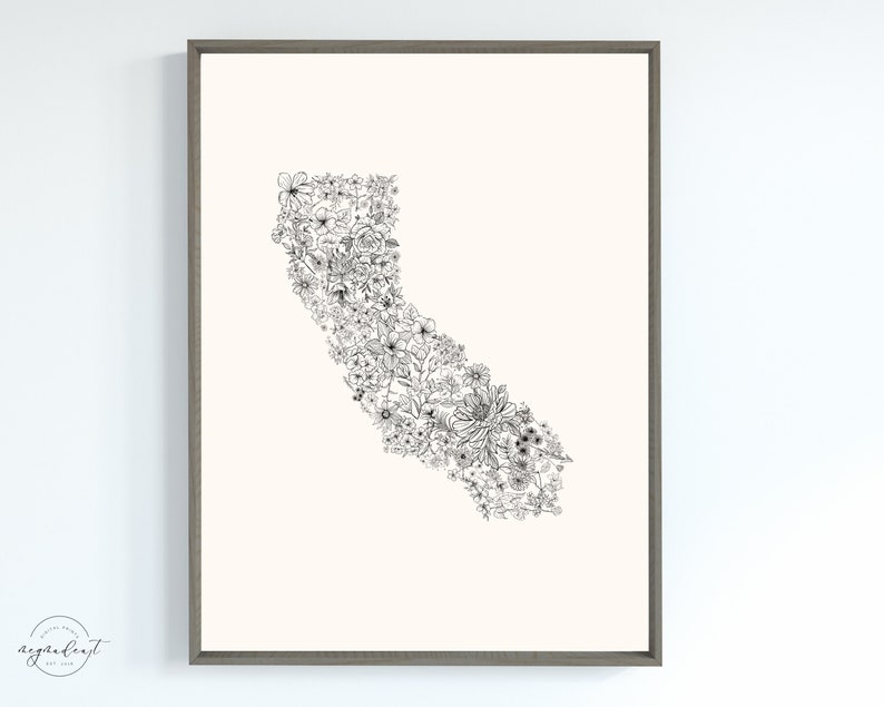 Floral California Map Wall Art Digital Download | Wall Decor ...