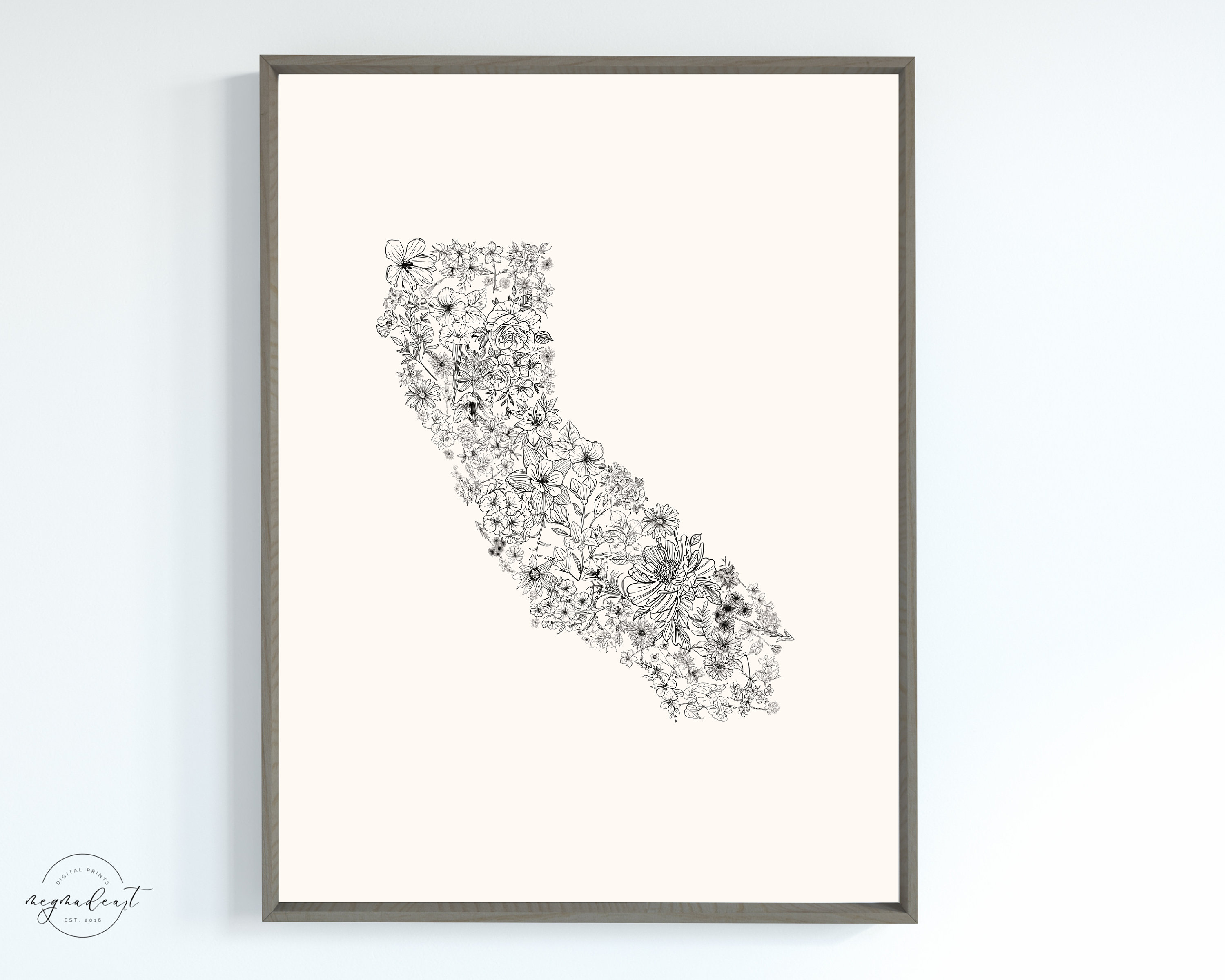 Floral California Map Wall Art Digital Download | Wall Decor ...
