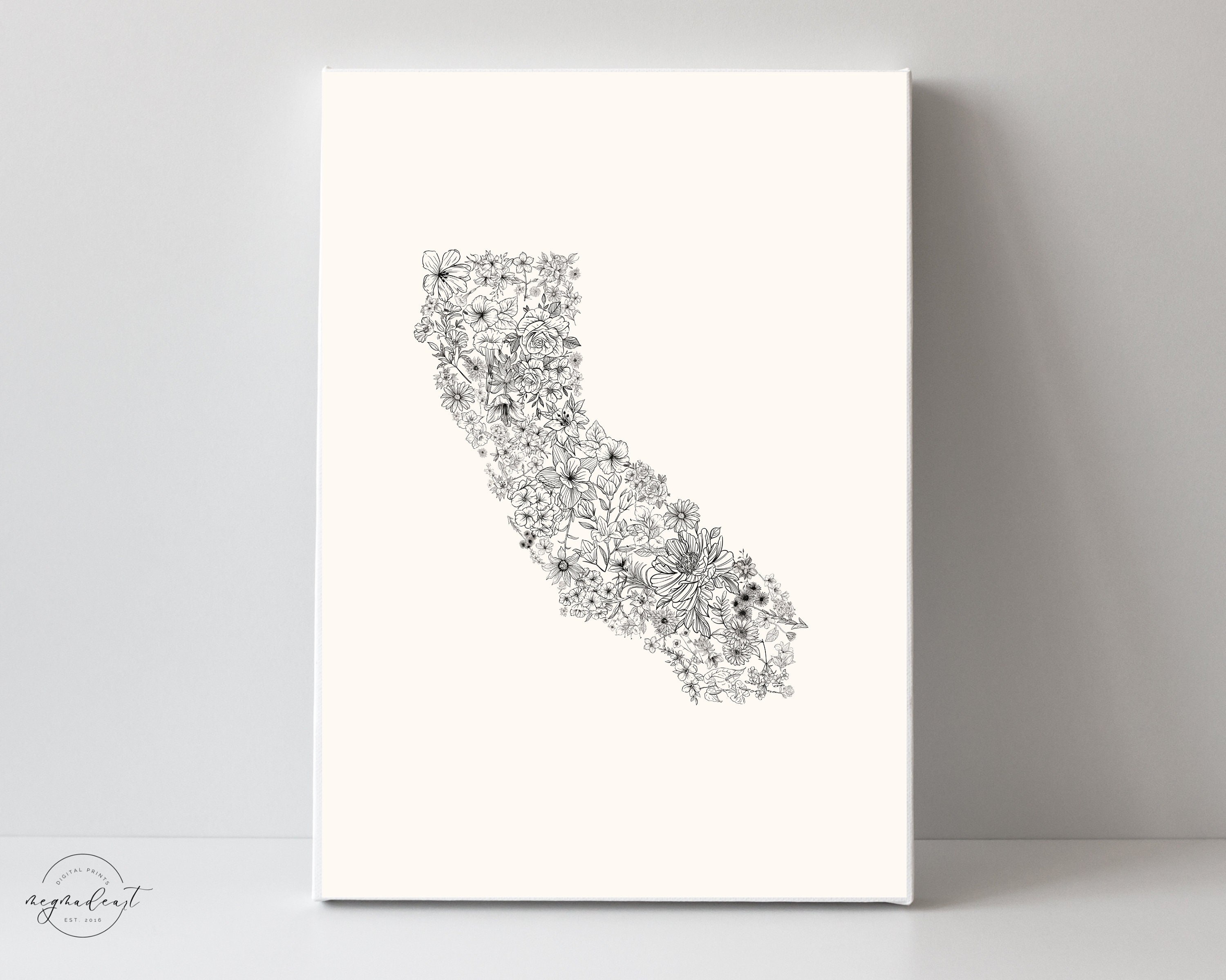 Floral California Map Wall Art Digital Download | Wall Decor ...