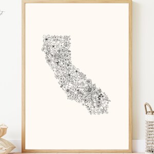 Floral California Map Wall Art Digital Download | Wall Decor ...