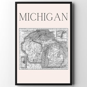 Michigan Map Wall Art Digital Download | Wall Decor Downloadable Print ...