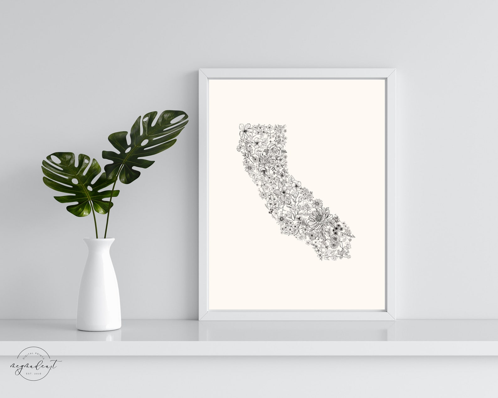 Floral California Map Wall Art Digital Download | Wall Decor ...