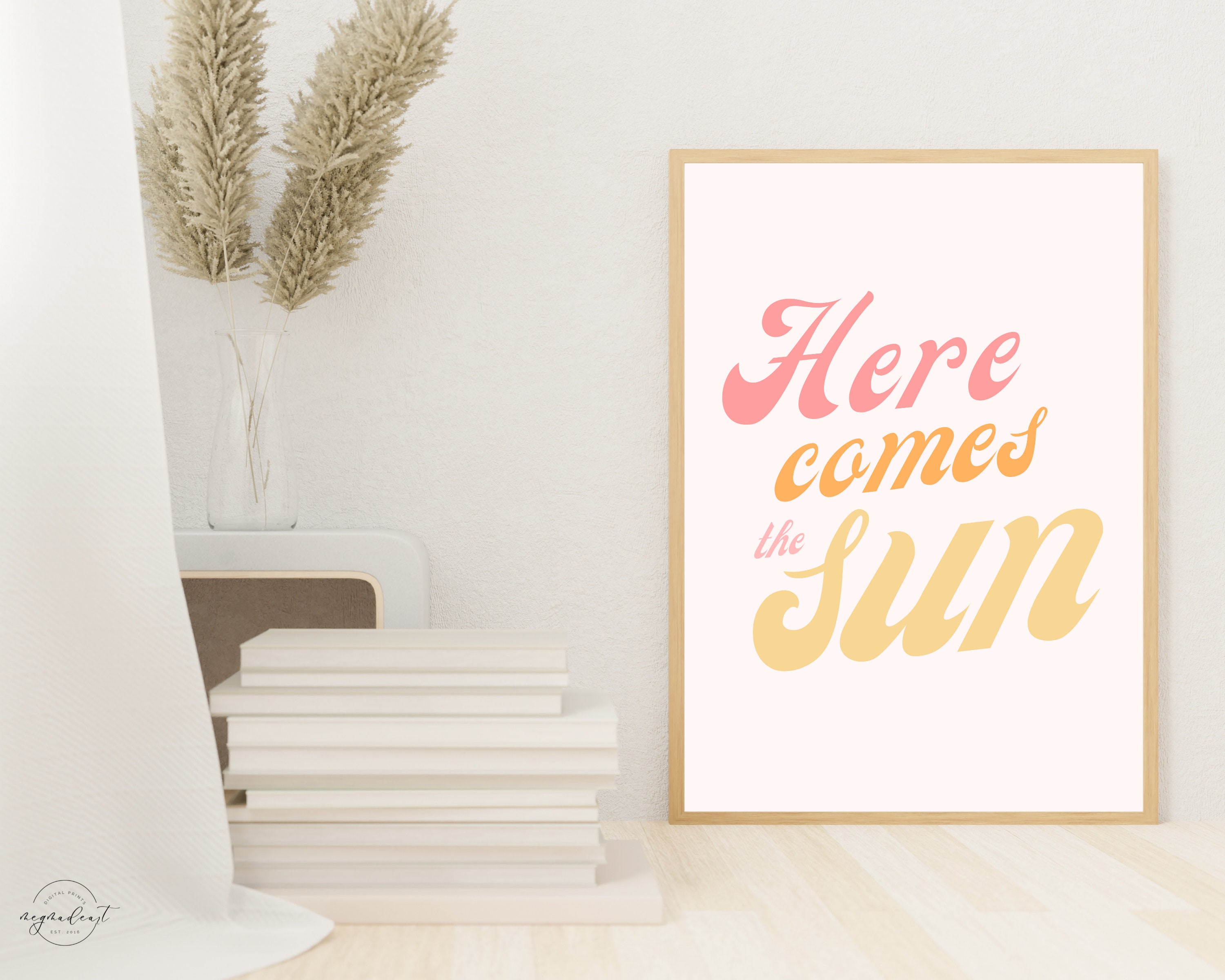 Here Comes the Sun Summer Wall Art Printable | Word Art Print Digital ...