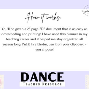 Dance Teacher Season Planner Downloadable PDF | Digital Download ...