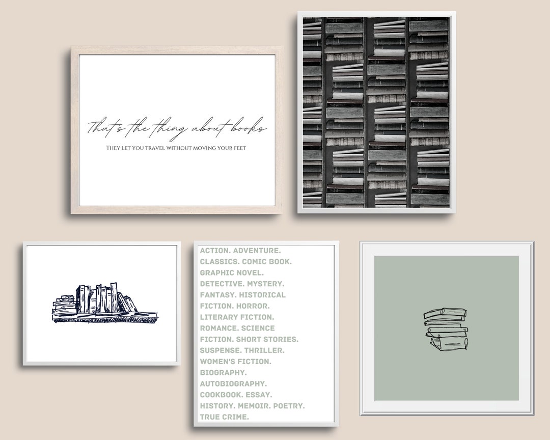 Book Gallery Wall Art Digital Print | Set of 5 Downloadable Prints for ...