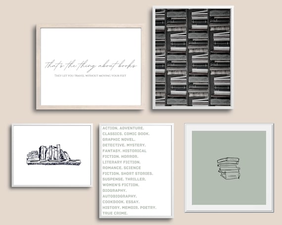 Book Gallery Wall Art Digital Print Set of 5 Downloadable - Etsy