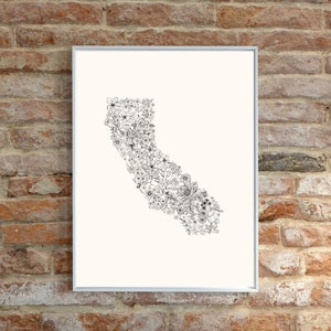 Floral California Map Wall Art Digital Download | Wall Decor ...