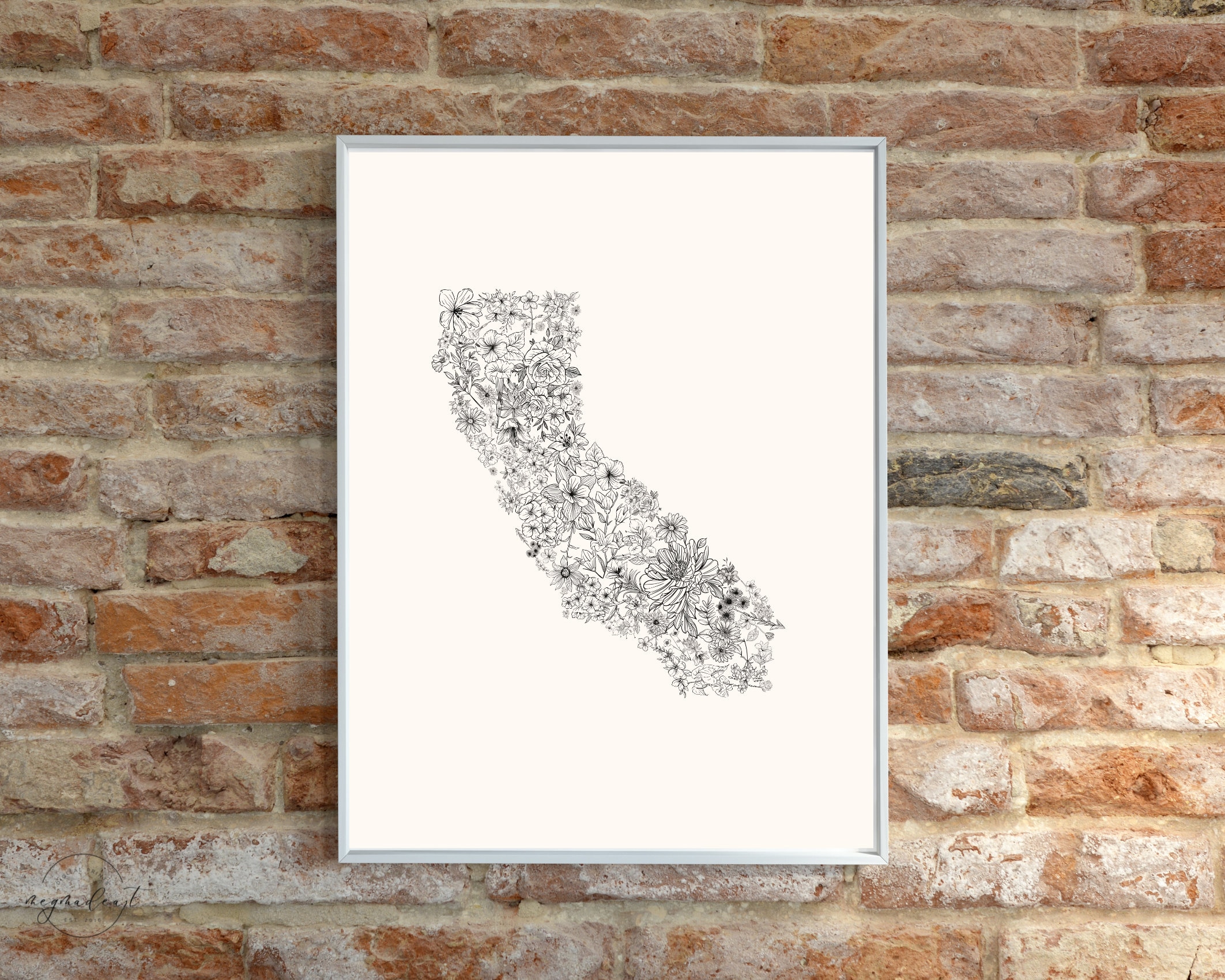 Floral California Map Wall Art Digital Download | Wall Decor ...