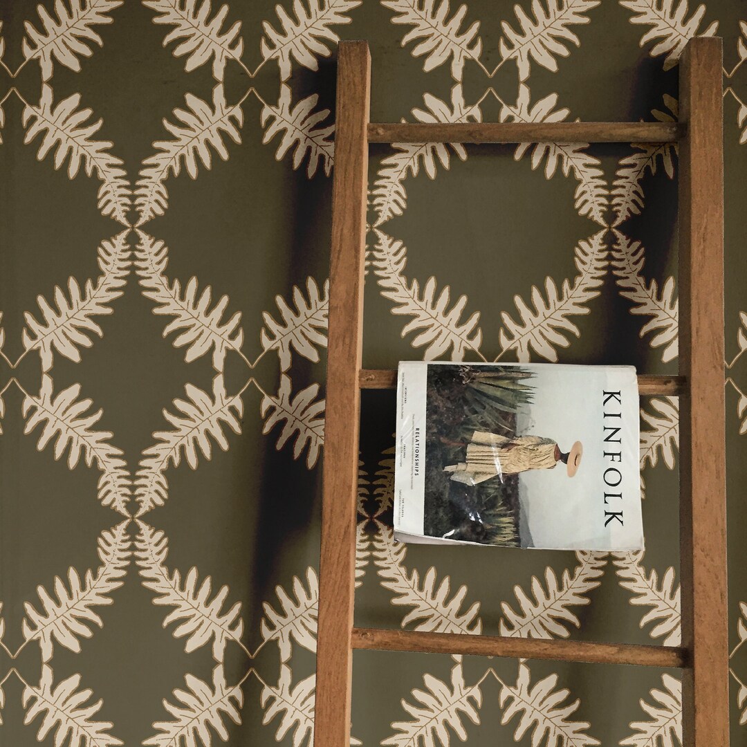 Fern Print Wallpaper in Green Peel & Stick Dark Moody - Etsy