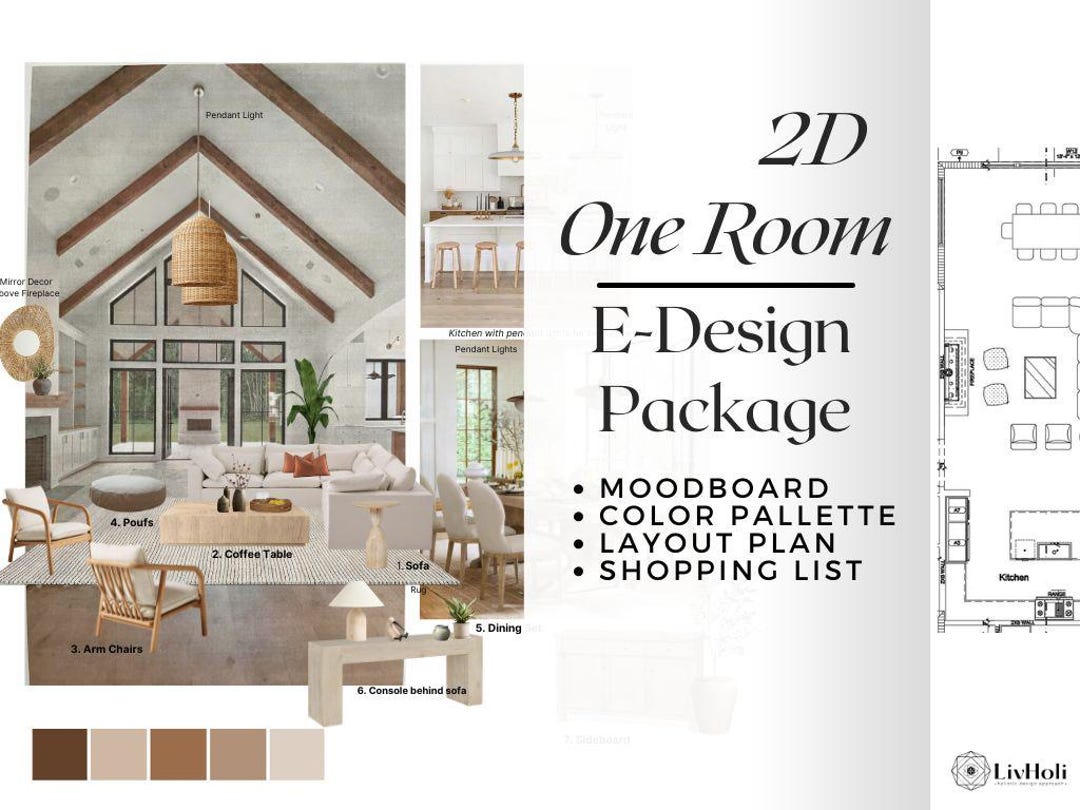 2D One Room E-design Package Custom Interior Design and Shopping List Holistic Residential and ...