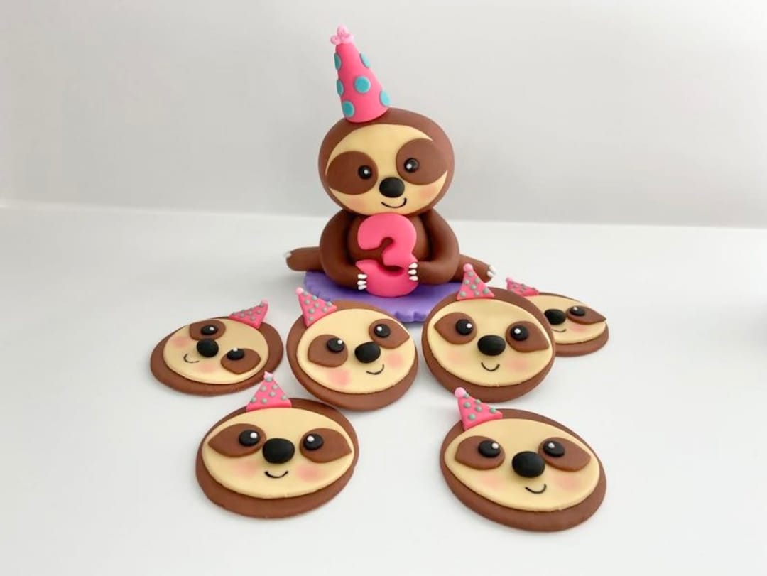 Sloth Cake Topper Sloth Cupcake Toppers Edible Sloth Fondant Sloth ...