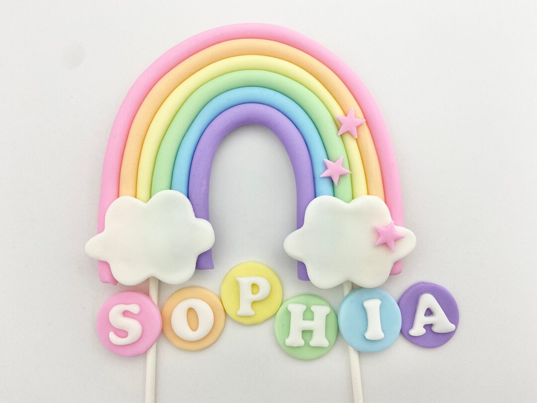 Fondant Rainbow Cake Topper Pastel Rainbow Cake Topper Rainbow Cake ...