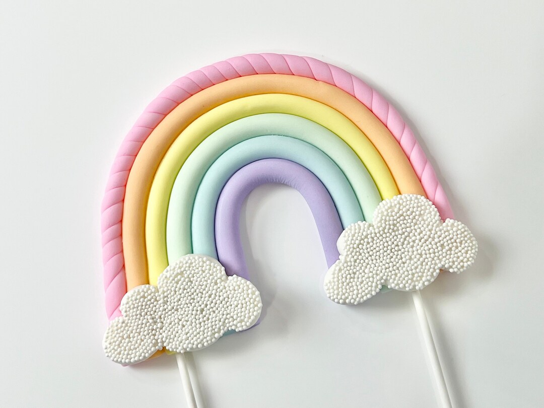 Fondant Rainbow Cake Topper Pastel Rainbow Girls Cake Topper Cake ...