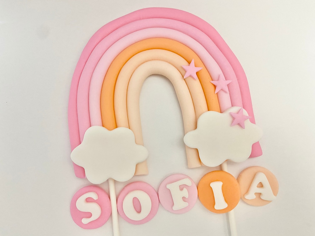 Pink Rainbow Cake Topper Fondant Rainbow Edible Rainbow Cake ...