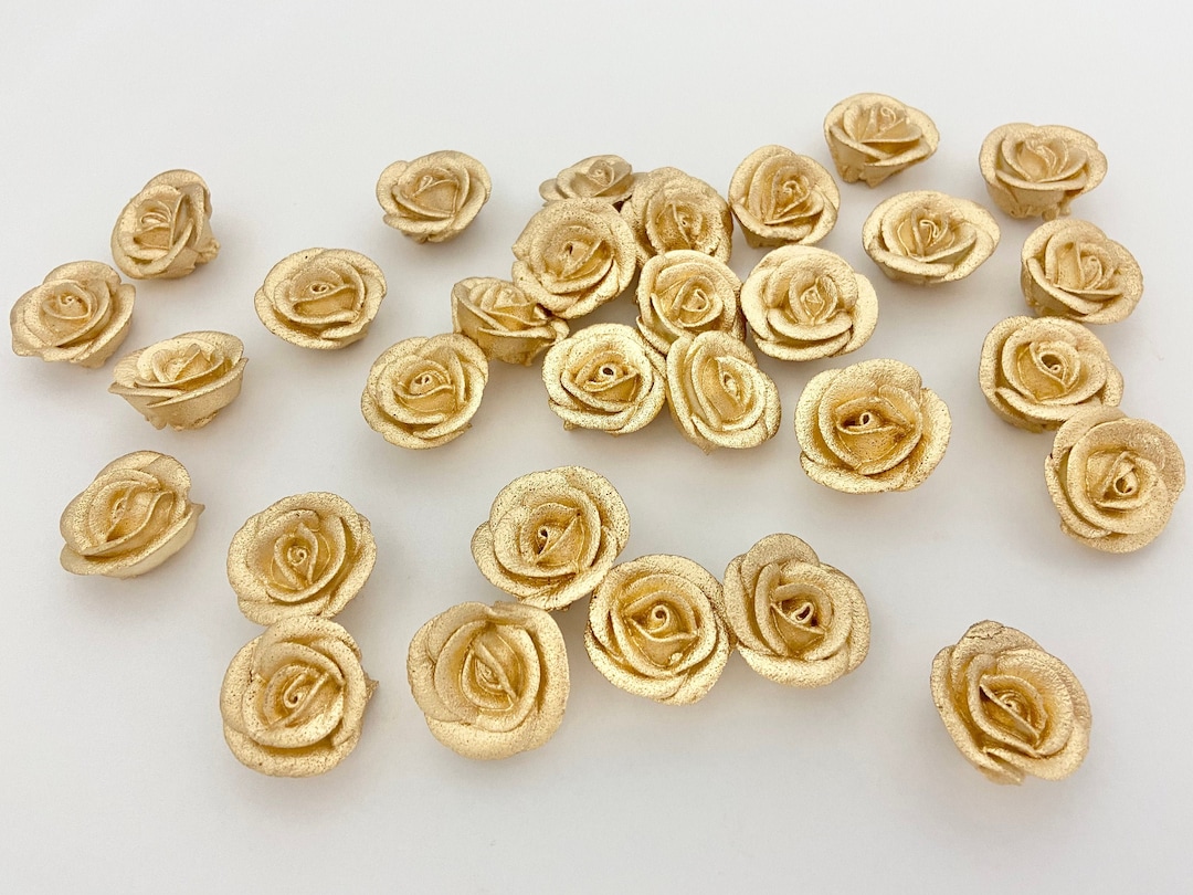 Small Royal Icing Roses Gold Edible Gold Roses Cake Topper Wedding Gold ...
