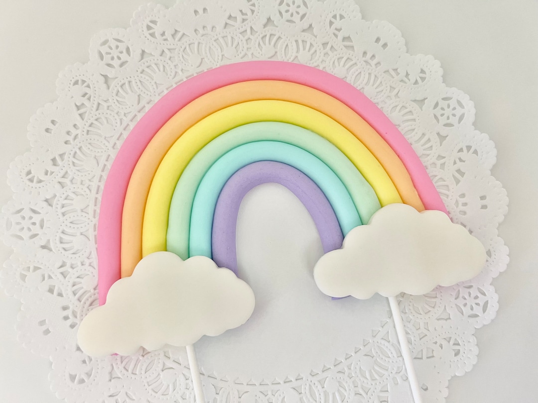Fondant Rainbow Cake Topper Pastel Colors Rainbow Cake Topper Rainbow ...