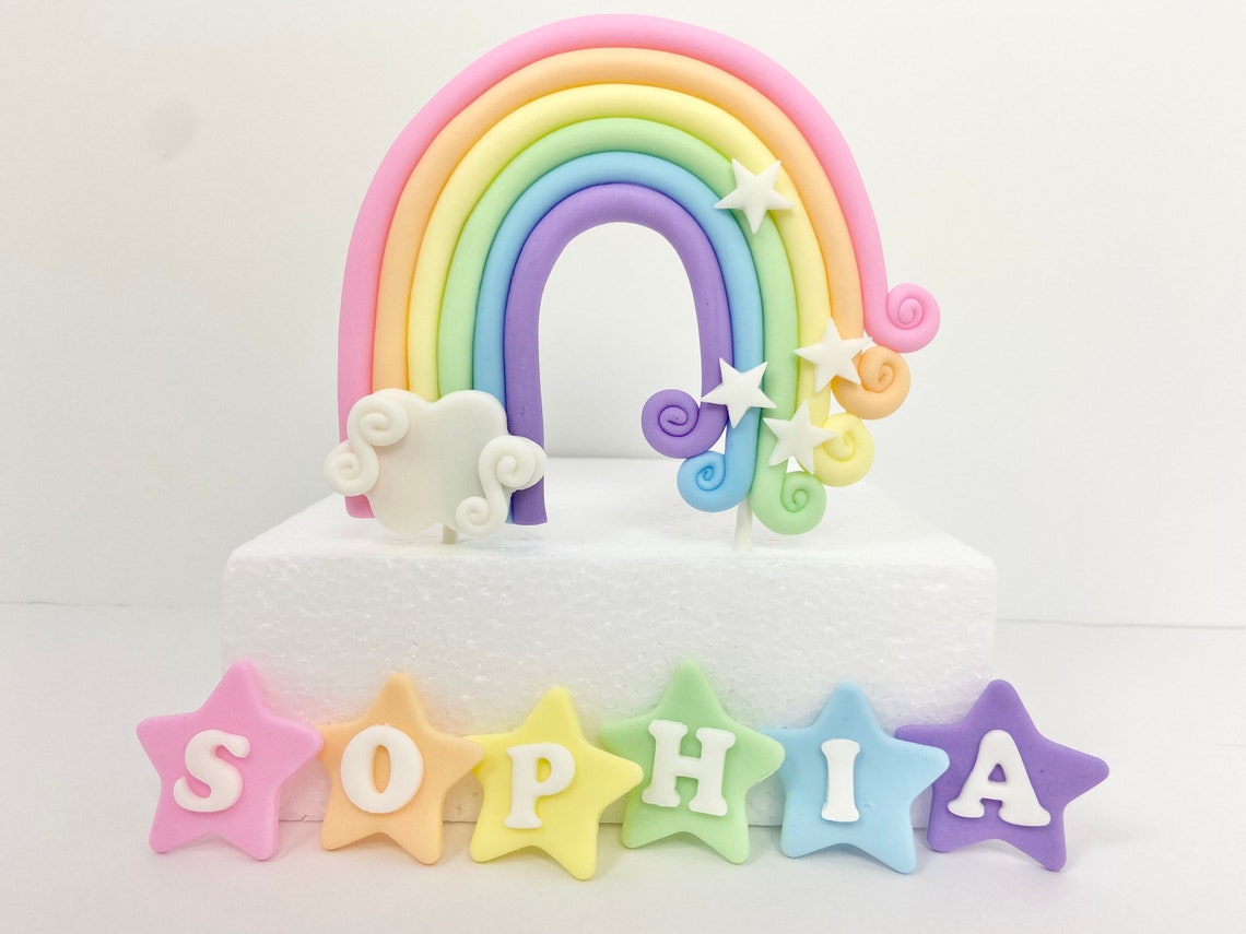 Fondant Rainbow Cake Topper Pastel Colors - Etsy