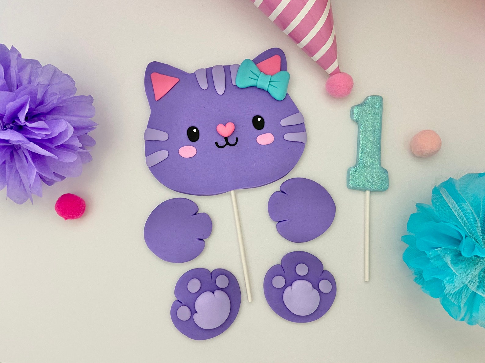 Cat Cake Topper Cat Party Kitty Cake Topper - Etsy