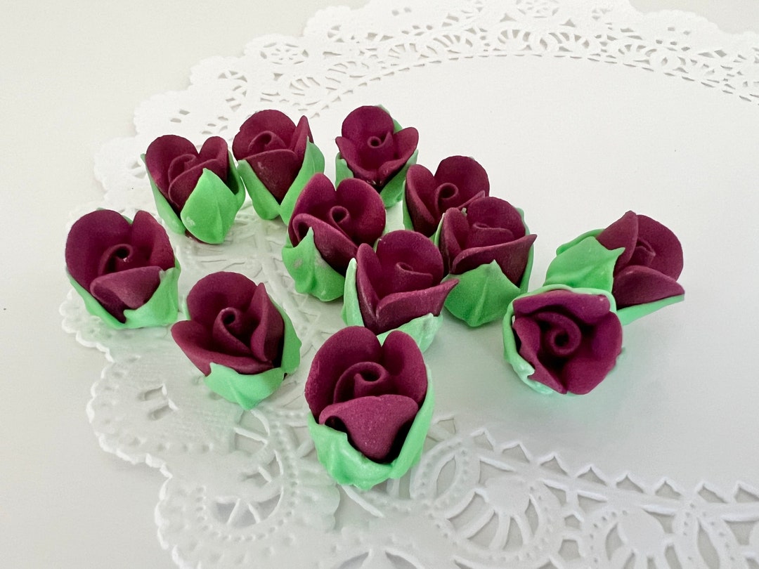 Mini Royal Icing Rosebud Burgundy Edible Rosebuds Royal Icing Flowers Mini Edible Roses Wine ...