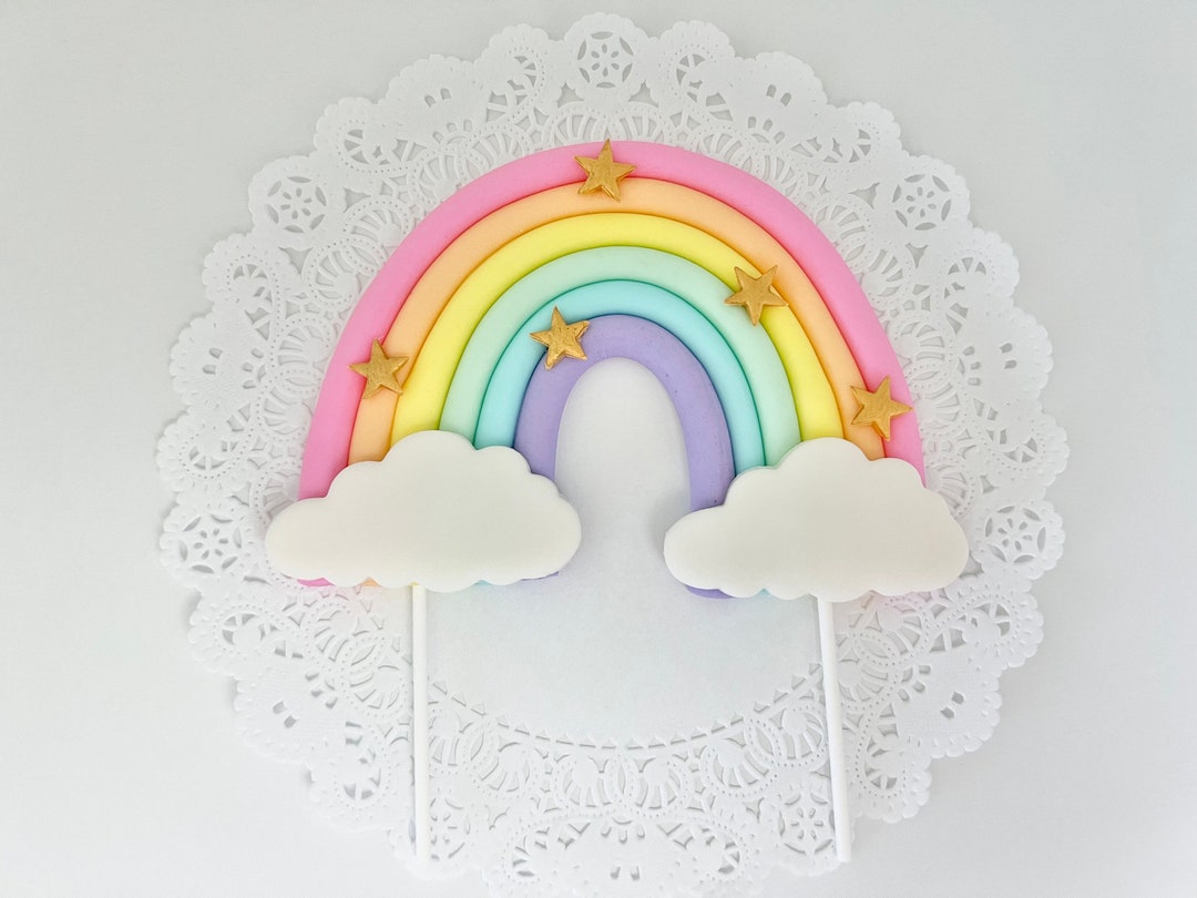 Fondant Rainbow Cake Topper Pastel Colors Rainbow Cake - Etsy